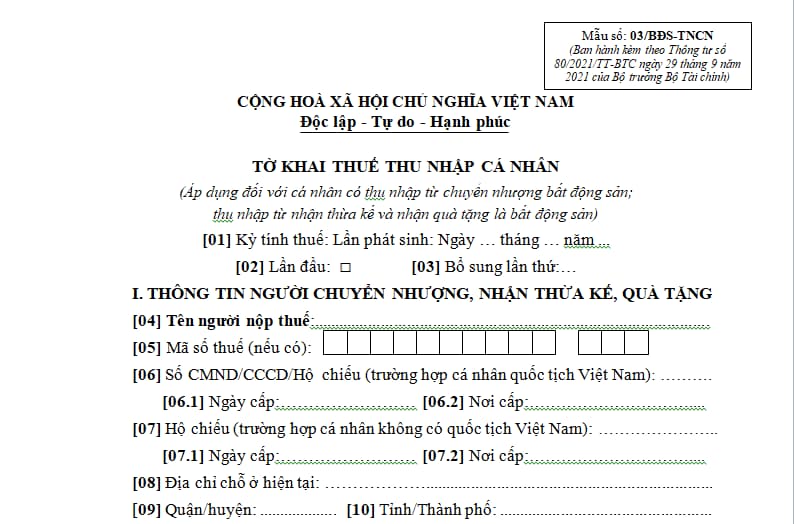 Mẫu tờ khai thuế thu nhập cá nhân nhà đất năm 2025? Hướng dẫn khai tờ khai thuế thu nhập cá nhân ...